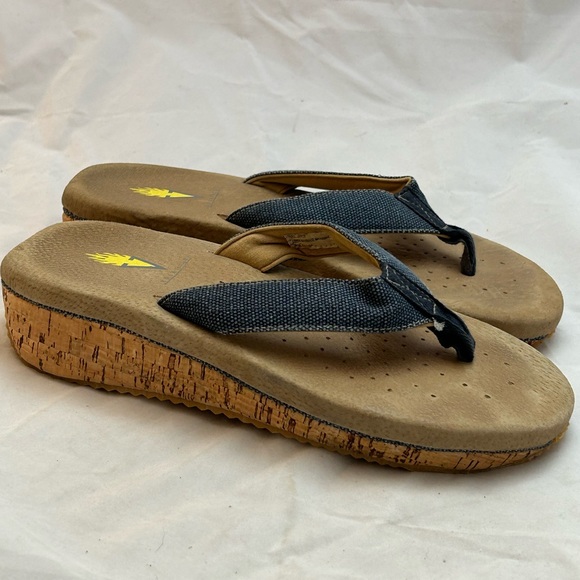 Volatile | Shoes | Volatile Cork Wedge Platform Denim Thong Sandals ...